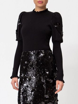 Twin-Set Pull coupe slim &agrave; col &agrave; volants et sequins