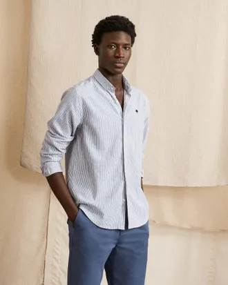 Faguo Chemise en lin ray&eacute;e &eacute;cru et bleu