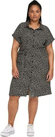 Only Robe Chemise Cardiega SS Blk WVN Noos pour Femme, Noir/AOP : Graphique Cloud Dancer, 72/Grande Taille