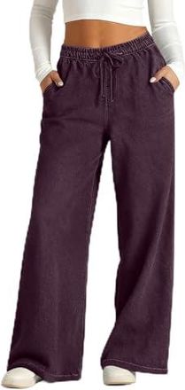 Generic Jean pour femme avec taille, jambe large, taille &eacute;lastique et teneur en stretch - Le jean parfait &agrave; enfiler. Pantalon en jean pour femme avec trous, B
