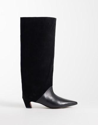 Asos bottes montantes &agrave; petit talon Castiel &agrave; enfiler en m&eacute;lange cuir et daim noir