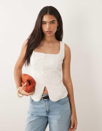 Abercrombie & Fitch Longline-Tr&auml;gertop in Cremewei&szlig; mit eckigem Ausschnitt