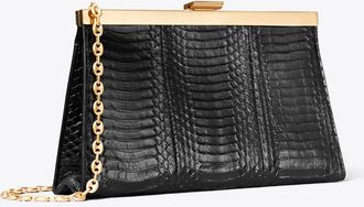 Tory Burch Gerahmte Gemini Link Clutch mit Schlangenhautmuster