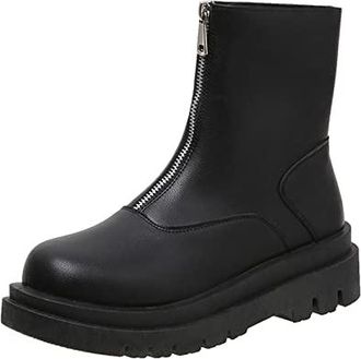 Generic ARtray Bottines en cuir pour femme, bottes de motard pour femme, bottes de motard tendance, bottes de combat &agrave; bout rond, chaussures de moto d&eacute;contrac