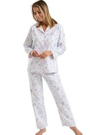 Marlon Pyjama pour Femme en Coton bross&eacute; avec col passepoil&eacute;, Bouquet Lavande, 52-54