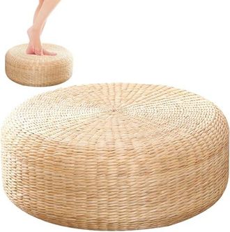 Generic Coussin de sol Tatami tissé - Coussin rond tissé à la main | Tatami sol | Coussin de siège en paille naturelle | Siège japonais | Coussin de paille