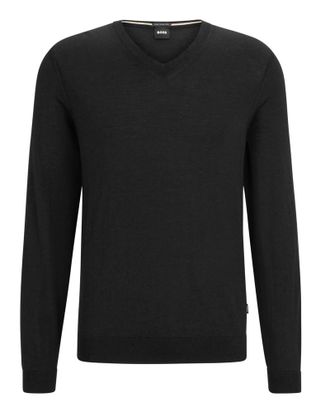 HUGO BOSS Leichter Pullover aus Schurwolle mit V-Ausschnitt in
