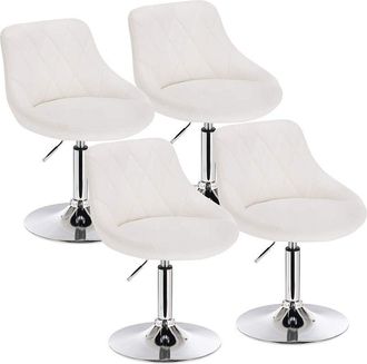 Woltu Woltu - Lot de 4 tabourets de bar en similicuir tabourets de rotatif pieds en m&eacute;tal, hauteur r&eacute;glable, Blanc
