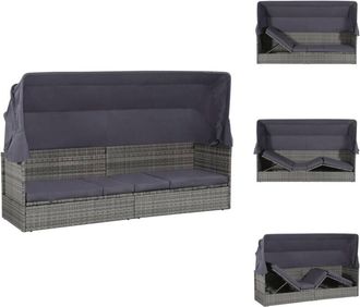 vidaXL Gartenbett mit Baldachin Grau 205&times;62 cm Poly Rattan - Strandkorb - Gartenm&ouml;bel - Sonnenliege - Rattan M&ouml;bel - Outdoor M&ouml;bel