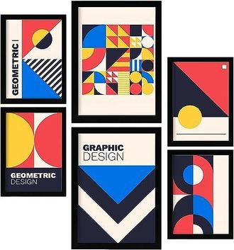 Nacnic Ensemble de 6 impressions dans Bauhaus Style 1 Impressions de collecte de conception g&eacute;om&eacute;trique Impressions d&eacute;coratives esth&eacute;tiques pour votre salon,