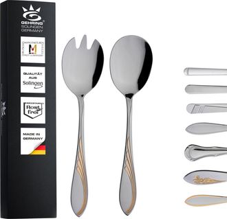 Gehring Gehring Solingen Filou Salatbesteck dekorvergoldet 2-teilig I Edelstahlbesteck I Salatl&ouml;ffel I Salatgabel I Servierbesteck I Edelstahlbesteck I sp&uuml;lma