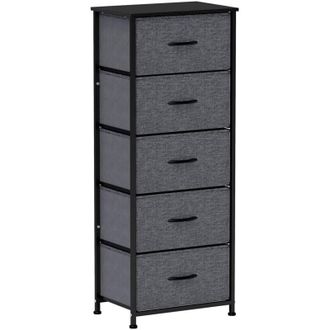 HOMCOM Commode - HOMCOM - 5 tiroirs pliants en tissu non tiss&eacute; - structure acier noir - 45 x 30 x 116 cm - gris fonc&eacute;