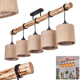 HOFSTEIN Deckenleuchte Soungou, moderne Deckenlampe aus Holz/Metall/Leinen in Natur/Schwarz/Beige, 5-flammige Deckenleuchte im skandinavischen Design, 5 x E27,