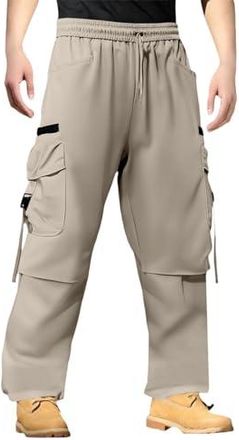 Generic Pantalon de jogging cargo d&eacute;contract&eacute; pour homme avec poches utilitaires pour les courses quotidiennes, taille &eacute;lastique, pantalon d&eacute;contract&eacute;, kaki, 