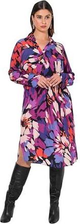 Ulla Popken Femme Grandes Tailles Robe midi décolleté en V et Manches Longues, imprimé « Coups de Pinceau » Baie 54+ 834831827-54+