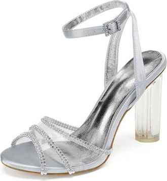 Generic Chaussures Mariage Femmes Chunky Heels Ouvert Bout Sandales Mari&eacute;e Et&eacute; Talon Mariage Soir&eacute;e Chaussures Femmes10.5Cm,Argent,36 EU