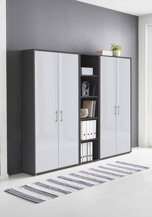 BMG M&ouml;bel Aktenschrank in Anthrazit Wei&szlig; Hochglanz Office Edition abschlie&szlig;bar als Einzelschrank oder Schrankwand Verschiedene Ausf&uuml;hrungen (Set10)