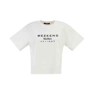 Max Mara Femme, Tops, Blanc, Taille: 36 FR T-shirt Imprim&eacute; en Jersey de Coton