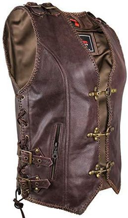 MDM Gilet vintage en cuir pour femme, Marron vintage., L