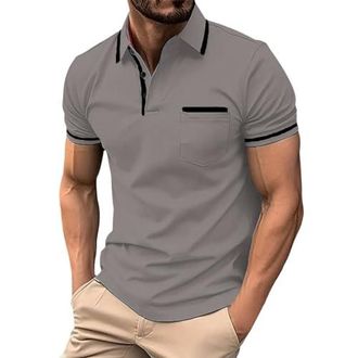 Generic Polo pour homme - Printemps daffaires - Revers - T-shirt &agrave; manches courtes - Patchwork, gris fonc&eacute;, 3XL