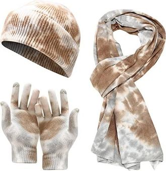 Generic Cocila Tricoté Ski Cravate-Teinture Chaud Femmes Coupe-Vent Imprimé Hiver Ensembles éCharpe Hommes Chapeau Cyclisme Adulte Casquettes De Baseball Casq