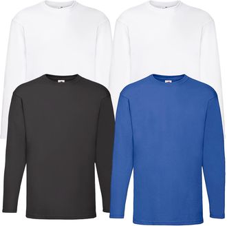 Fruit Of The Loom 4 T Shirt Longsleeve M L XL XXL Langarm Verschiedene Farbsets ausw&auml;hlbar (XXL, 2Weiss 1Royal 1Schwarz)
