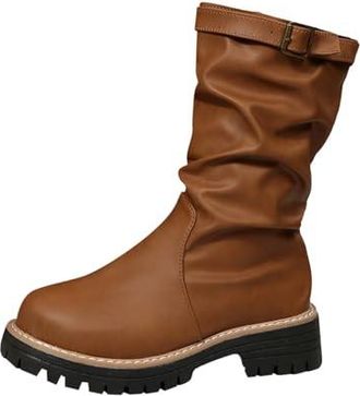 Generic Bottines pour femme &agrave; talon bas confortables - Bout rond - Boucle de couleur unie - Large mollet - Pour lautomne et lhiver, marron, 39.5 EU