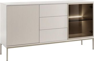 Vente-Unique Vente-unique - Buffet 2 portes et 3 tiroirs avec LEDs en mdf et verre fumé - Beige et noir - ovila