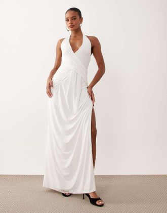 Missy Empire Missy Empire - Robe longue dos nu crois&eacute;e drap&eacute;e sur le devant - Blanc