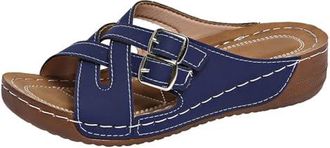 Generic Sandales compensées en cuir pour femme - Sandales plates à enfiler - Sandales orthopédiques à bout ouvert - Tapis de yoga - Sandales athlétiques à enf