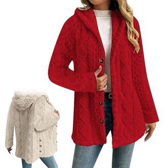 Generic Cardigan &agrave; capuche en jacquard &agrave; manches longues pour femme - Automne et hiver - Veste d&eacute;contract&eacute;e &agrave; porter au quotidien, Rouge, 4XL