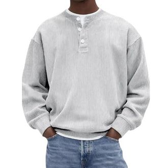 Generic Sweat-shirt uni léger pour homme - Couleur unie - Velours côtelé - Pull sans capuche - Pour entraînement intérieur et extérieur, blanc, XXL
