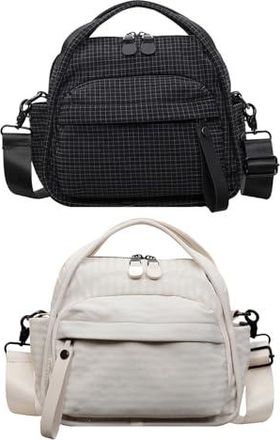 Generic Cymwer Sac &agrave; bandouli&egrave;re en toile pour femmes, sac &agrave; main l&eacute;ger avec poche avant pour le Shopping (blanc)