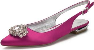 Generic Chaussures De Mariée Satinée Bout Pointu Mariage Plates Robe De Soirée De Mariage Demoiselle dhonneur pour Femmes Plates 2Cm,Rose Red,37 EU