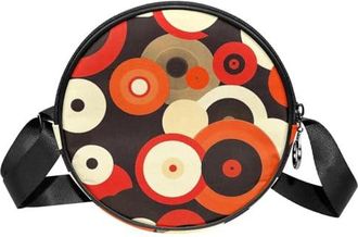 Generic Sac &agrave; bandouli&egrave;re Circle pour femme, motif enregistrements rouges, petit sac &agrave; dos &agrave; bandouli&egrave;re avec fermeture &eacute;clair, bretelles r&eacute;glables, sac &agrave; mai