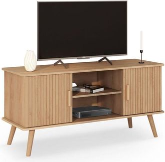 IDMarket Idmarket - Meuble tv 110 cm juliette 2 portes lattes tasseau bois coloris chêne