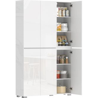 HOMCOM Armoire de cuisine - HOMCOM - 6 portes fermeture douce, 12 compartiments, &eacute;tag&egrave;res r&eacute;glables - MDF - 120x34x200cm - blanc brillant