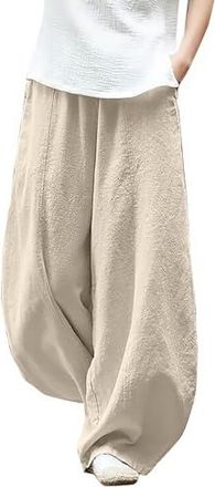 Generic Printemps et été Pantalon décontracté en coton et lin pour femme, beige, XXXXXL