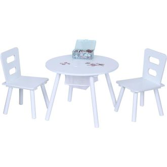 Relaxdays Ensemble de mobilier pour enfants Relaxdays, table avec 2 chaises, rangement, pour gar&ccedil;ons et filles, MDF, blanc