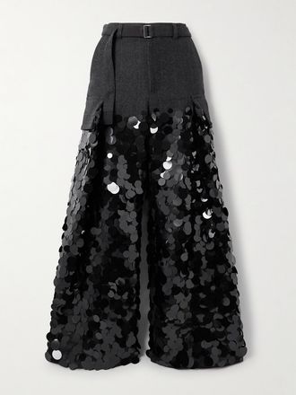 sacai Pantalon Cargo Large En Laine À Sequins - Gris