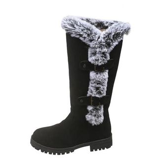 Generic Bottes de neige mi-mollet en peluche &eacute;paisse pour femme, bottes chaudes en faux daim avec boucle, bordure en fourrure, chaussures de marche pour lhive