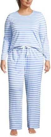 Lands End Gemustertes Jersey Pyjama-Set, Damen, Größe:48-50 plus, Blau, Elasthan/Baumwoll-Mischung, by Lands End
