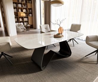 DELIFE Esstisch Edge Boot 200x100 cm Keramik Onyx Champagne W-Gestell Metall Schwarz, Esstische