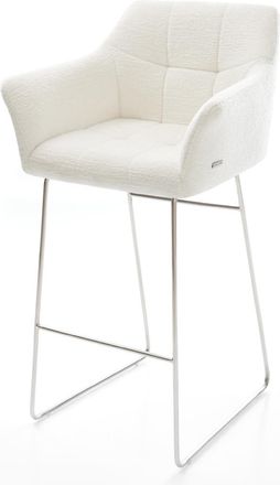 DELIFE Barstuhl Yulo-Flex Boucl&eacute; Soft Beige Kufengestell Edelstahl Silberfarben, Barst&uuml;hle