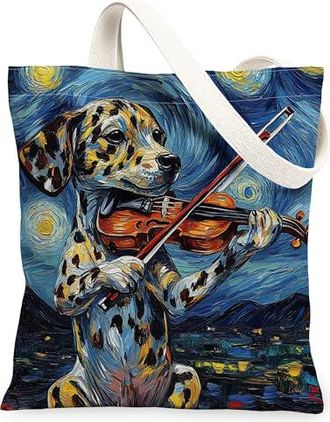 Generic Catahoulas Sac fourre-tout r&eacute;utilisable en toile pour faire du shopping Motif l&eacute;opard 33 x 38 cm Motif violon &eacute;toil&eacute; nuit violon pour femme
