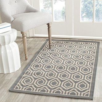 Safavieh Zeitgenössische Teppich für Innen - & Außenbereich - Courtyard Collection, Kurzer Flor, Anthrazit und Beige, 79 X 152 cm