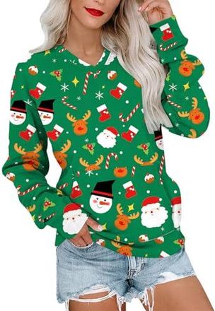 Generic Sweat-shirt de Noël confortable pour femme - Sweat surdimensionné à manches longues - Col en V - Jolie chemise graphique pour vacances en famille, Swe