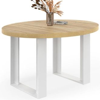 IDMarket Table &agrave; manger fixe ronde PHOENIX 4 personnes bois et blanc 110 cm