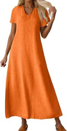 Generic Robes en Lin pour Femmes 2025, Robe Longue sans Manches à col en V, Robe dété décontractée, Longue et Fluide