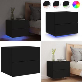 vidaXL Wand-Nachttisch mit LED-Leuchten Schwarz - Wandregal - Nachttisch - Wohnzimmer Deko - Holzregale - Regal Schwarz - Home & Living